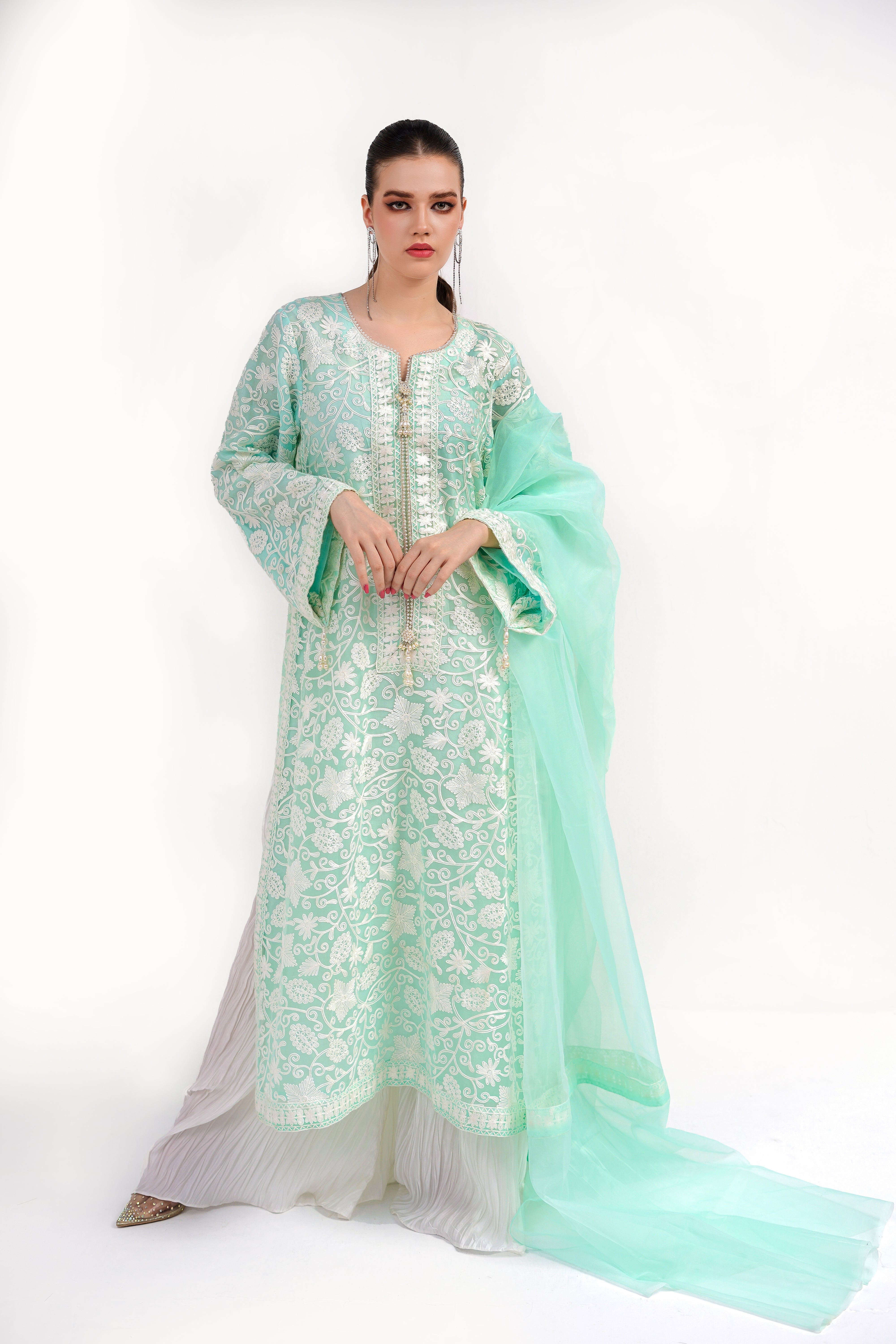 Mint Green Wide Leg Shalwar Kameez – Zawa Boutique