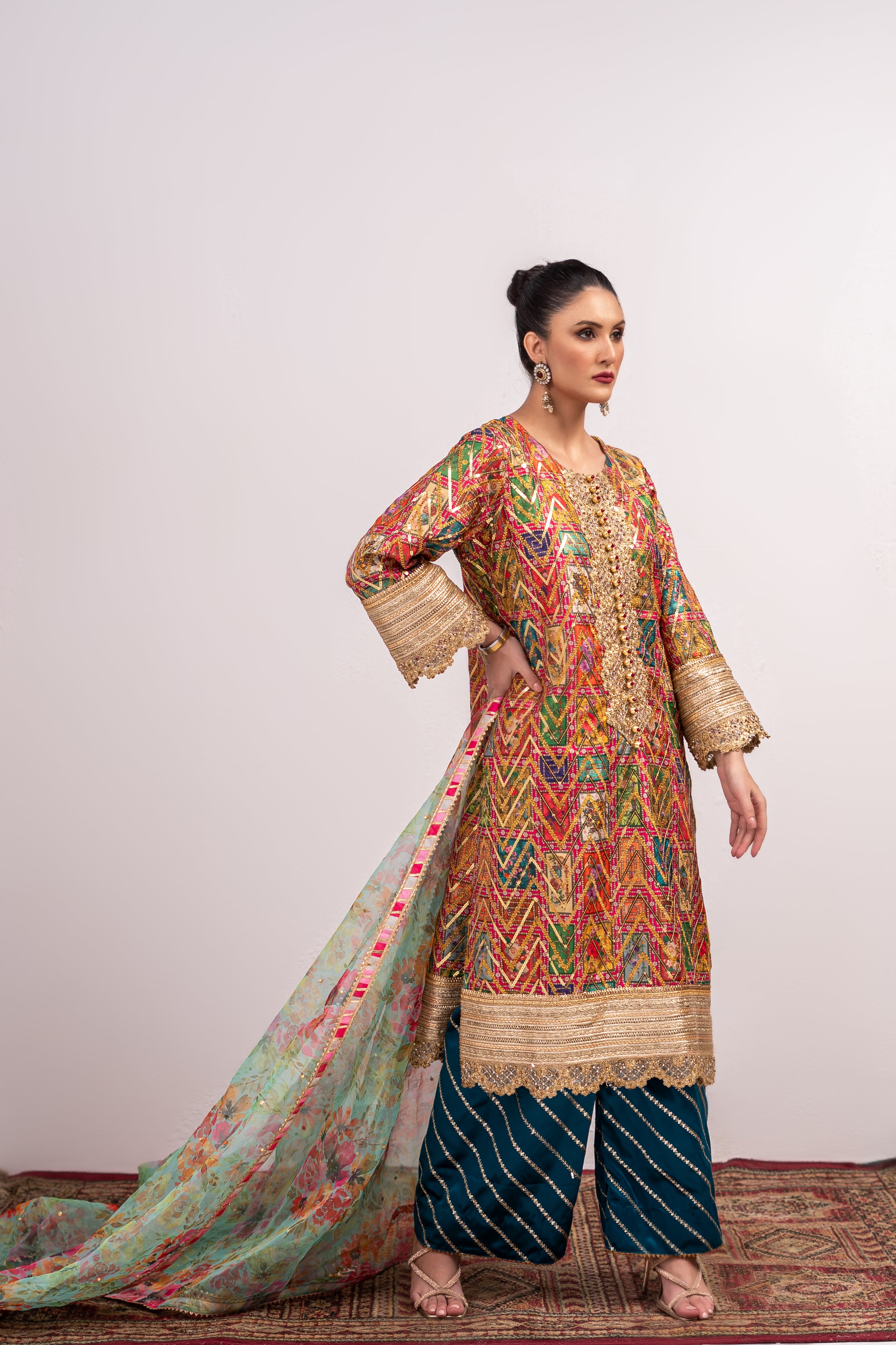Multicolor Wide Leg Shalwar Kameez – Zawa Boutique