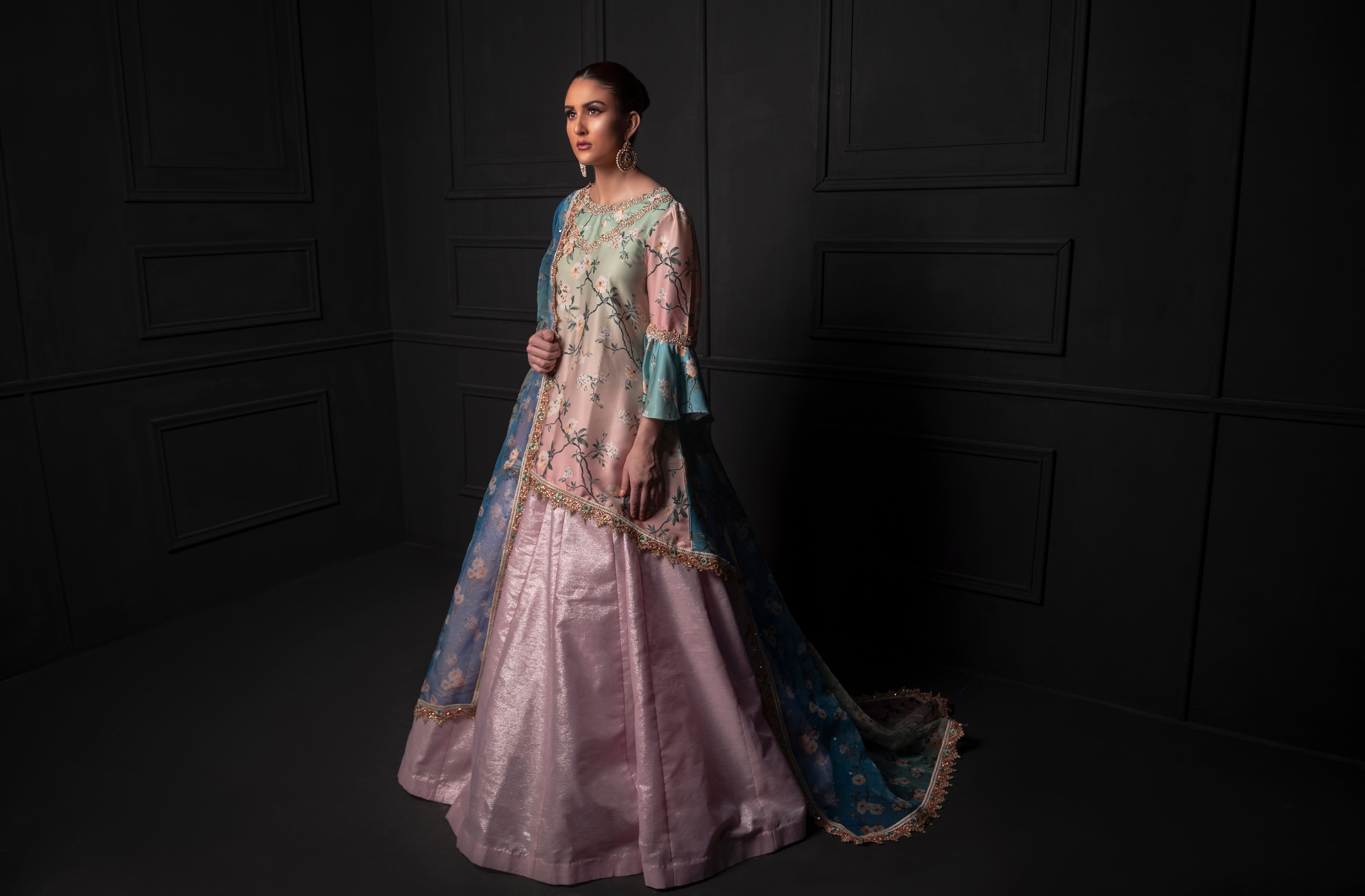 Screen Print Floral Ghagra Suit – Zawa Boutique
